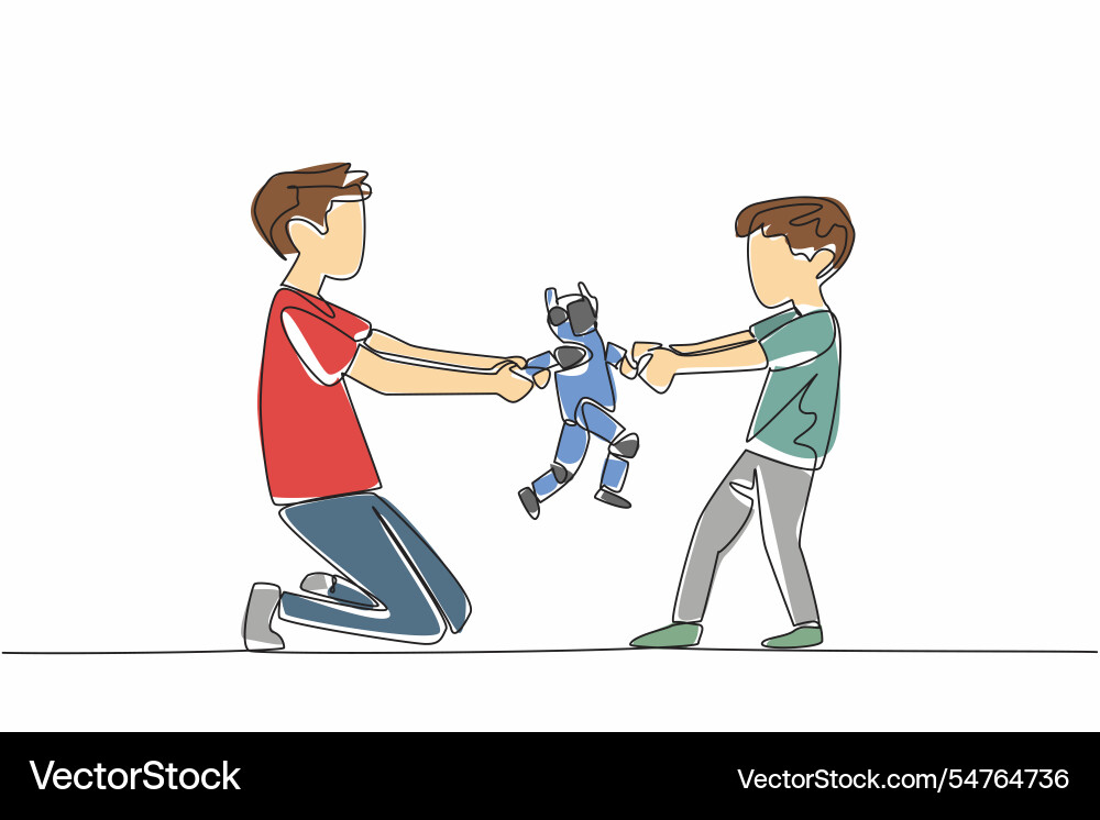 Continuous one line drawing two brothers fighting Vector Image