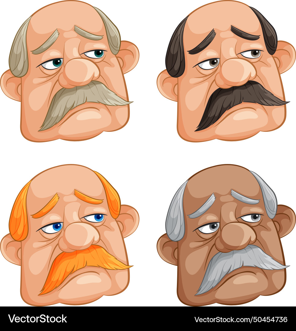 Four stylized elderly male faces with different Vector Image