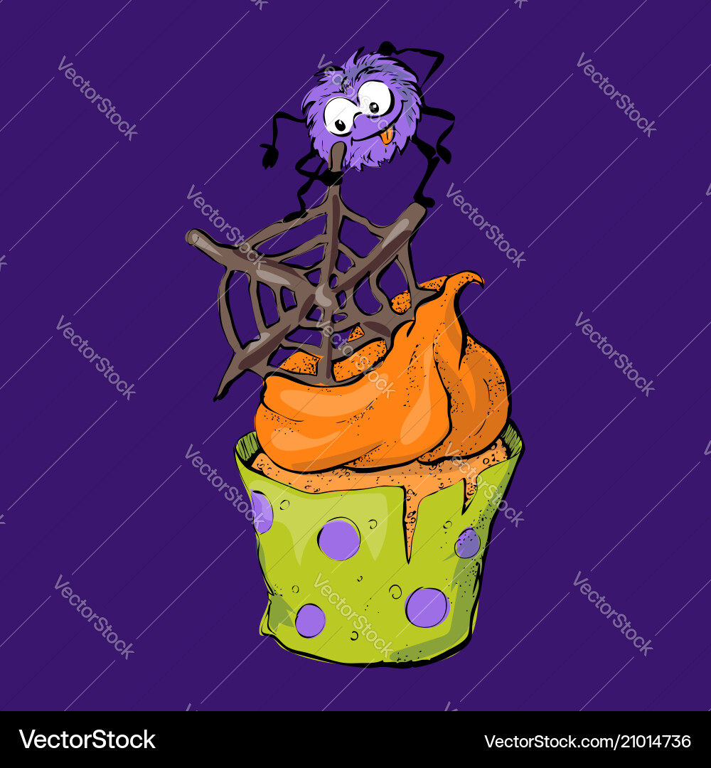 Halloween cupcake with chocolate spider webs Vector Image