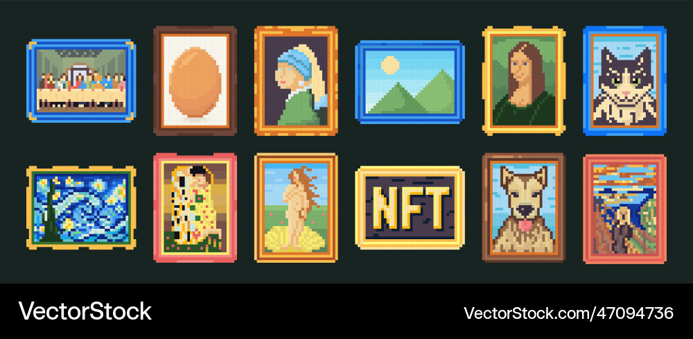 Pixel art framed paintings pixelated picture 8 Vector Image