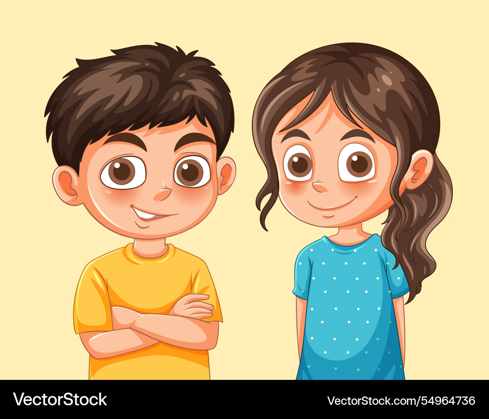 Two smiling kids standing side Royalty Free Vector Image