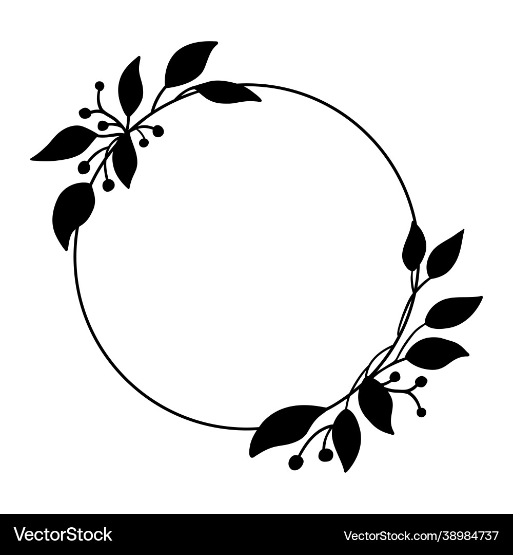 Floral frame with leaves round black Royalty Free Vector