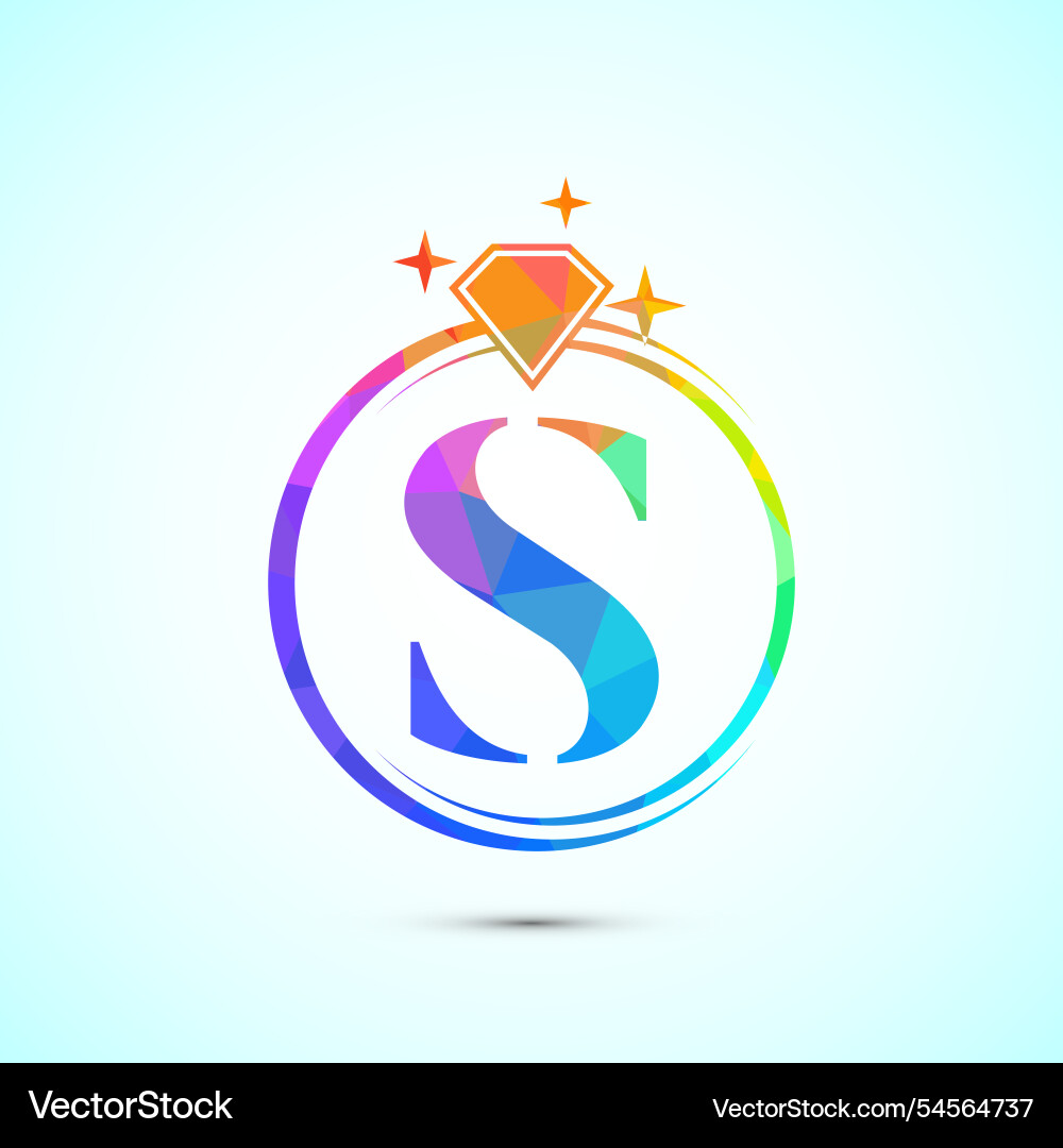 Initial alphabet s in a circle with diamond Vector Image