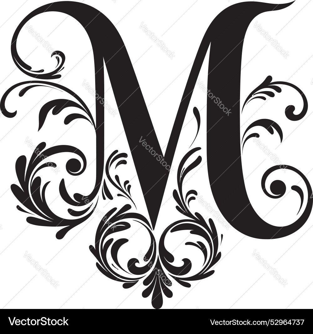 Mystical flourish mysterious font m decor Vector Image