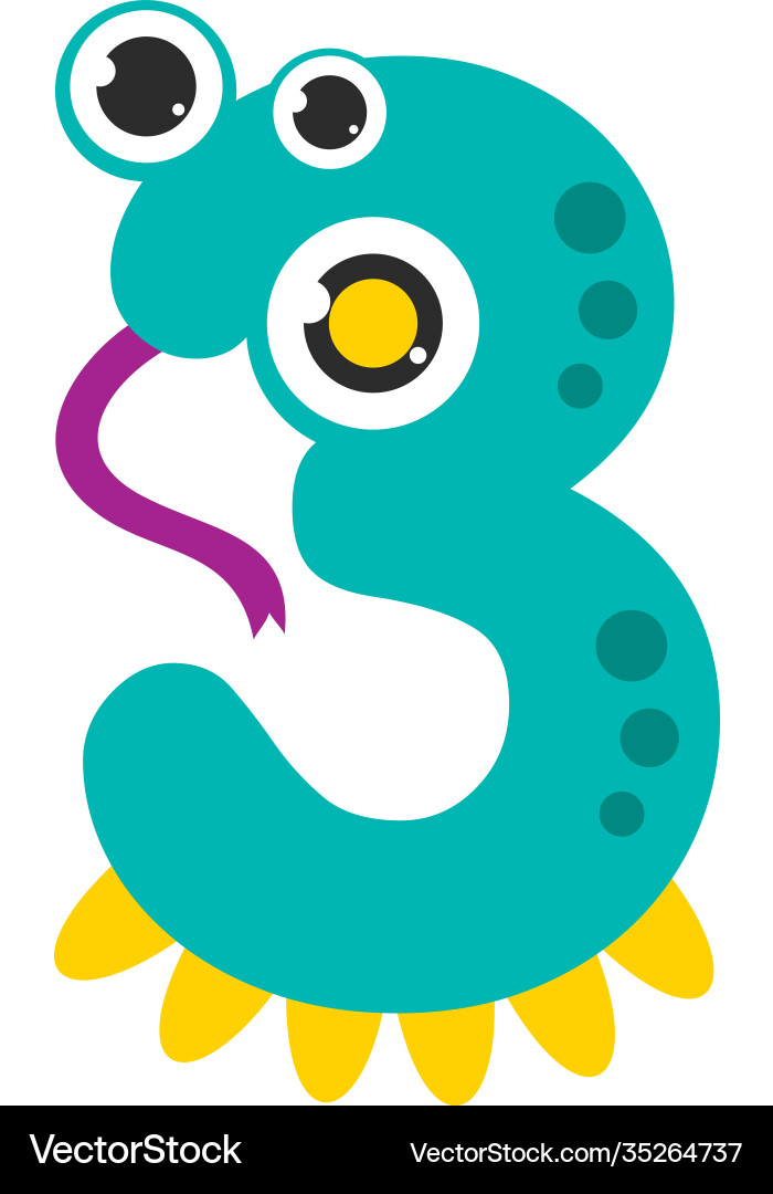 Number three cute monster funny fantasy alien Vector Image