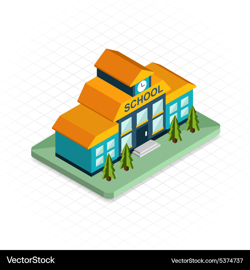 School building isometric 3d pixel design icon Vector Image