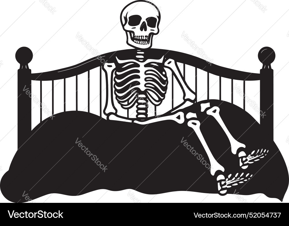 Spine chilling slumber skeleton on bed icon eerie Vector Image
