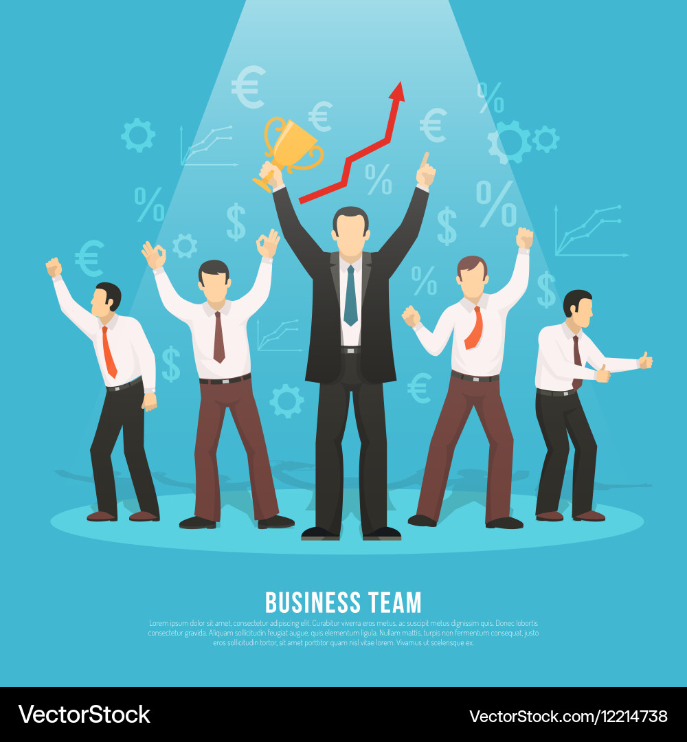 Business team success flat poster Royalty Free Vector Image