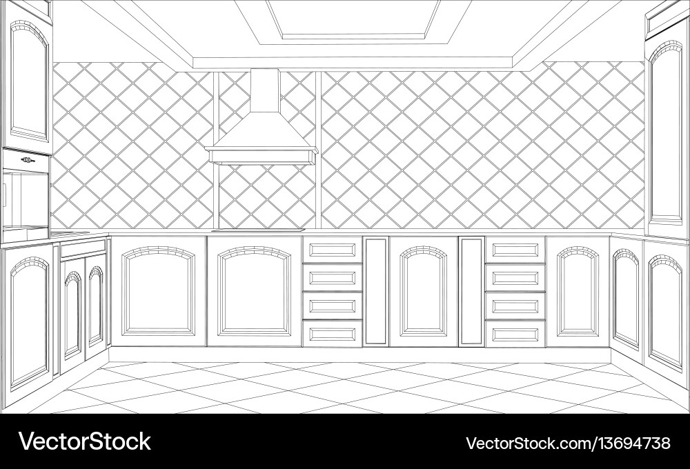 Design kitchen in outline Royalty Free Vector Image