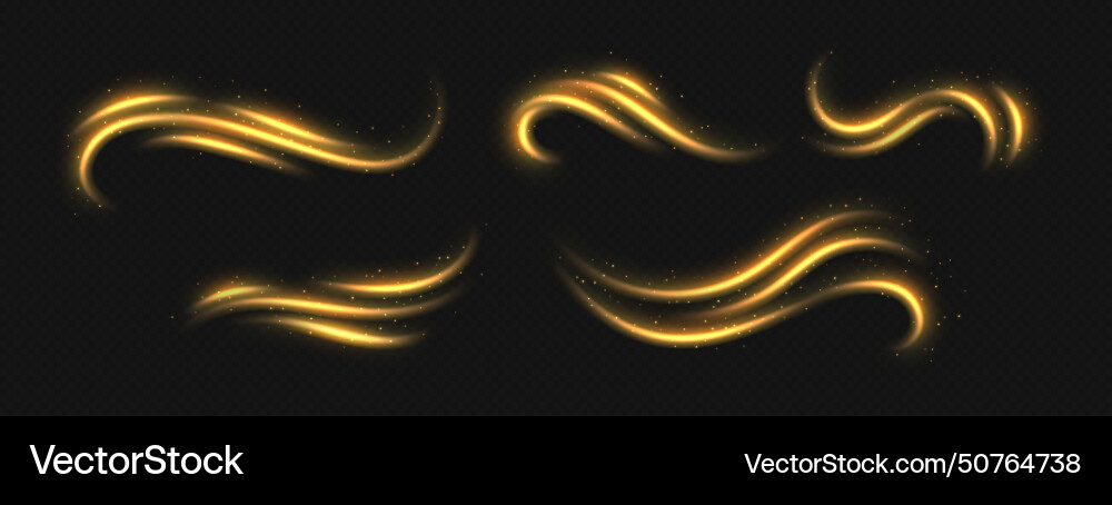 Golden light trails in motion glowing Royalty Free Vector