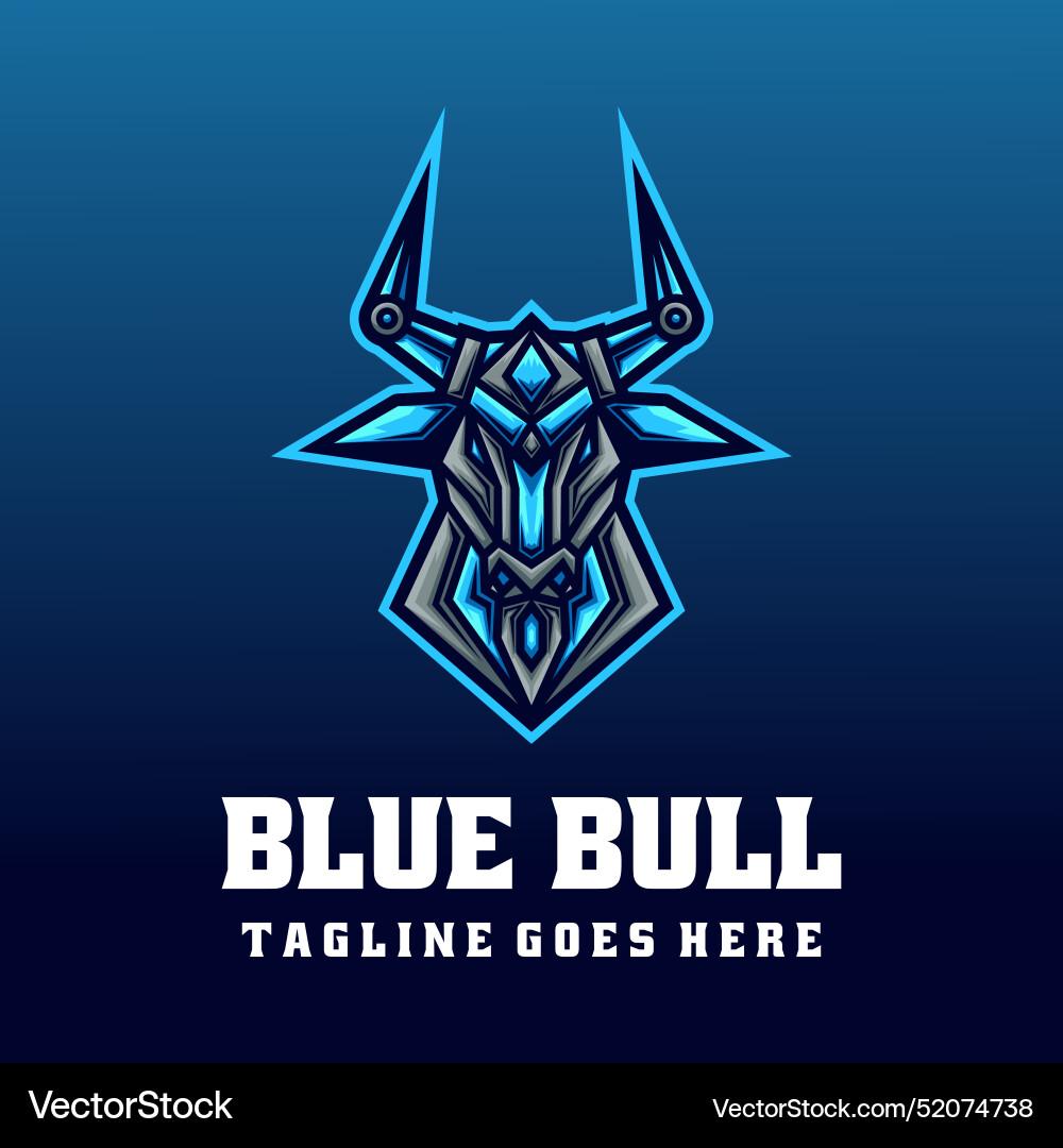 Logo blue bull e- sport and style Royalty Free Vector Image