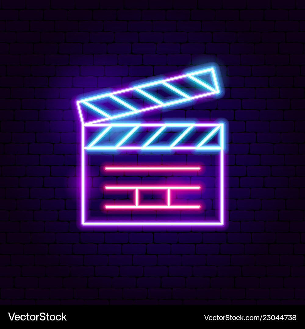 Movie clapper neon sign Royalty Free Vector Image