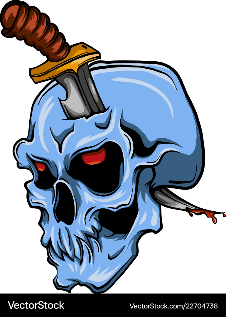 Skull with a knife and white Royalty Free Vector Image