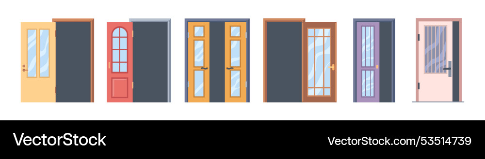 Closing and opening doors with windows Royalty Free Vector