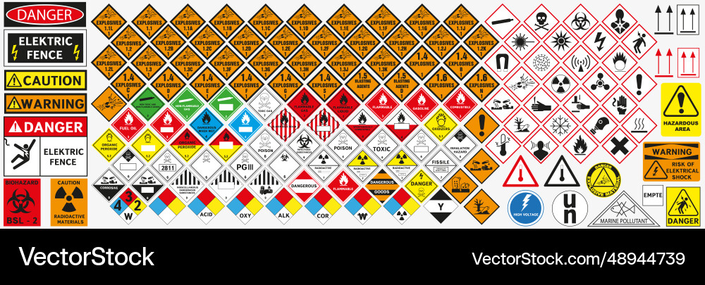 Dangerous Goods Hazard Warning Signs Royalty Free Vector