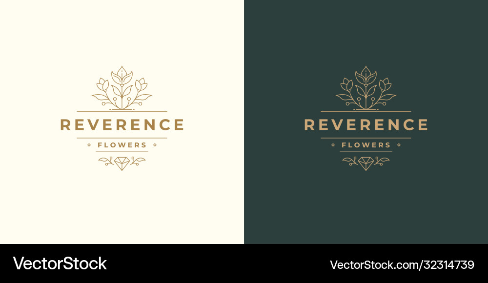 Flower line and branch with leaves logo Royalty Free Vector