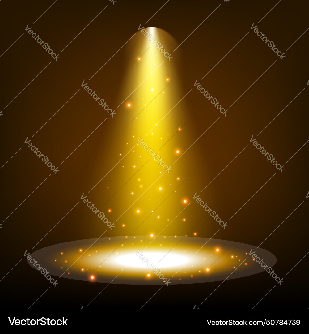 Golden spotlight shining on transparent background