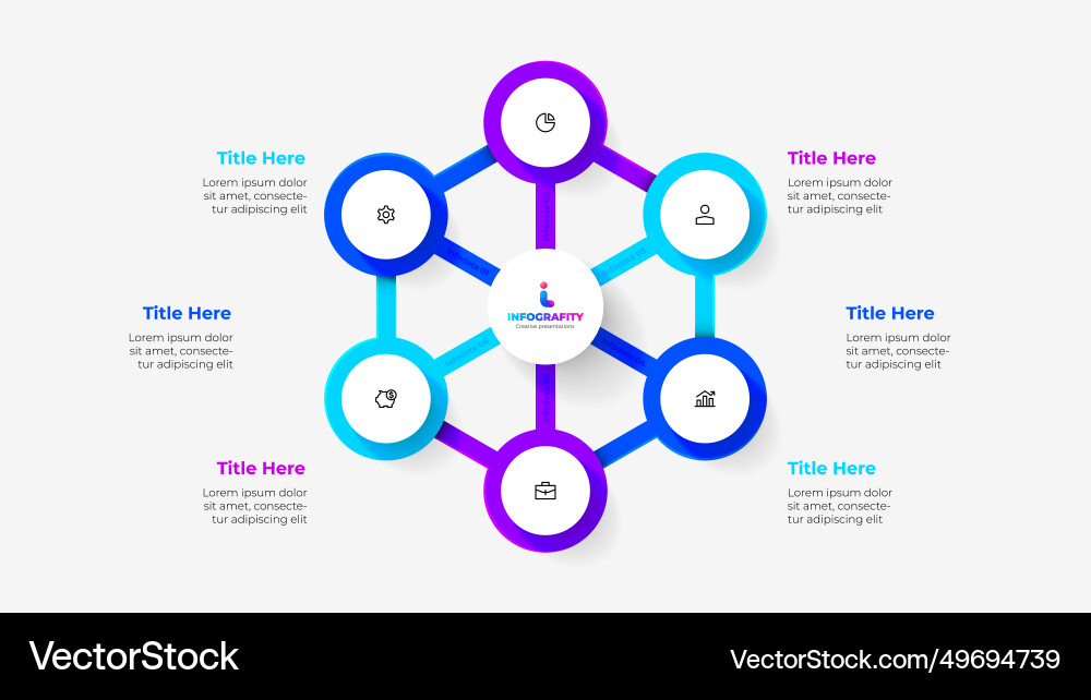 Hexagon abstract diagram with central circle and 6
