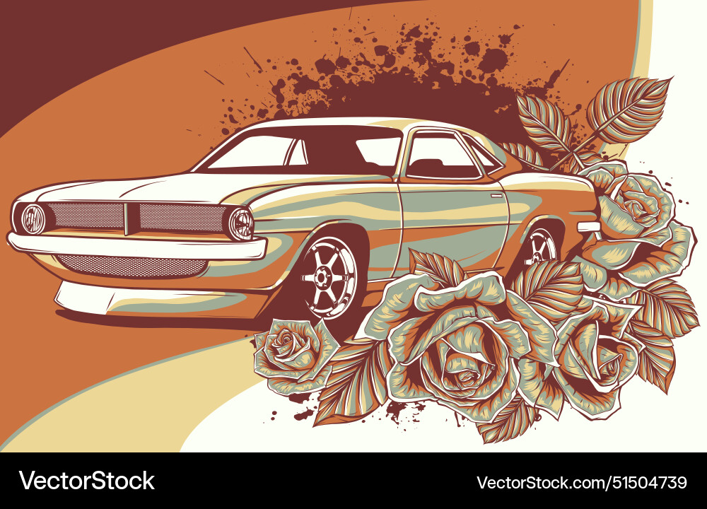 Muscle car with roses Royalty Free Vector Image