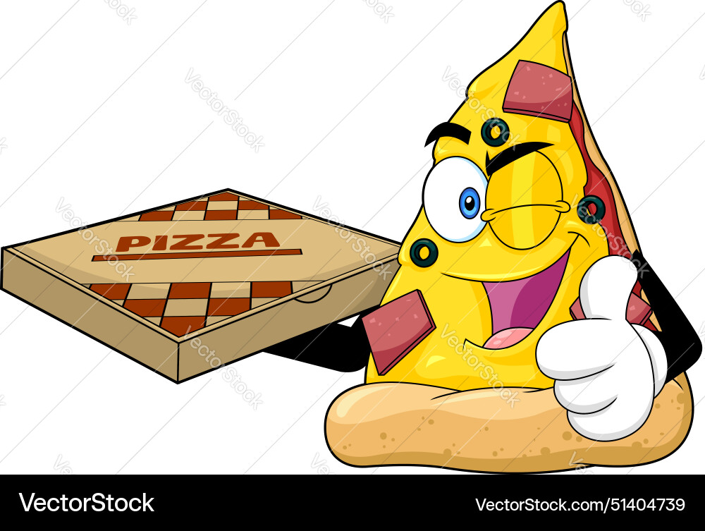 Winking pizza slice cartoon character Royalty Free Vector