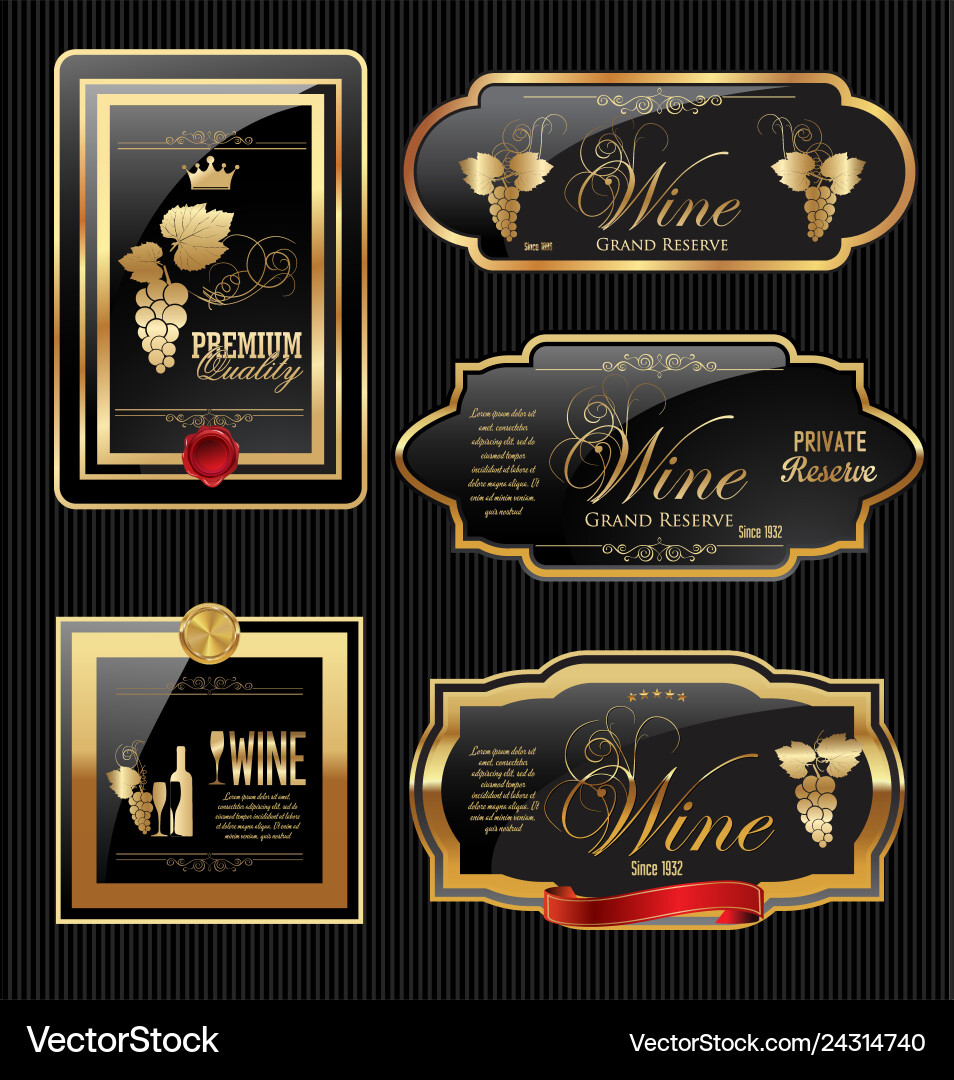 Golden wine label collection Royalty Free Vector Image