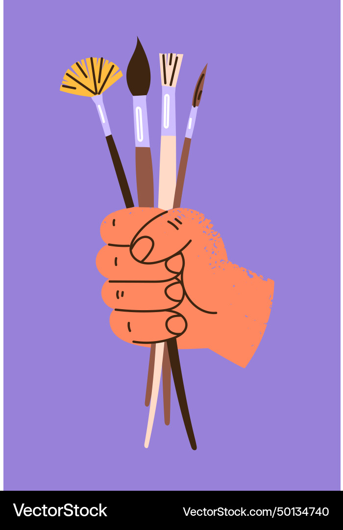 Hand is holding paint brushes Royalty Free Vector Image