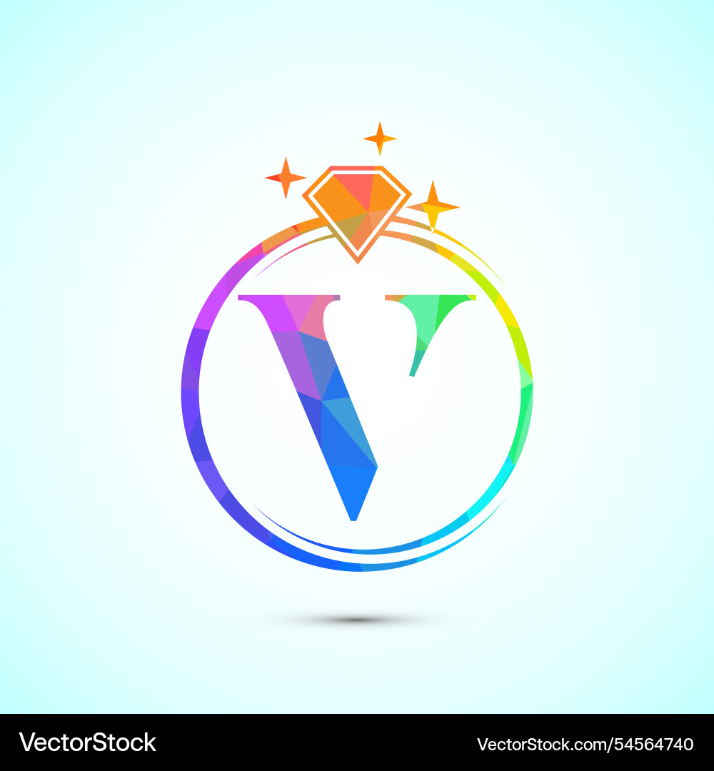 Initial alphabet v in a circle with diamond Vector Image