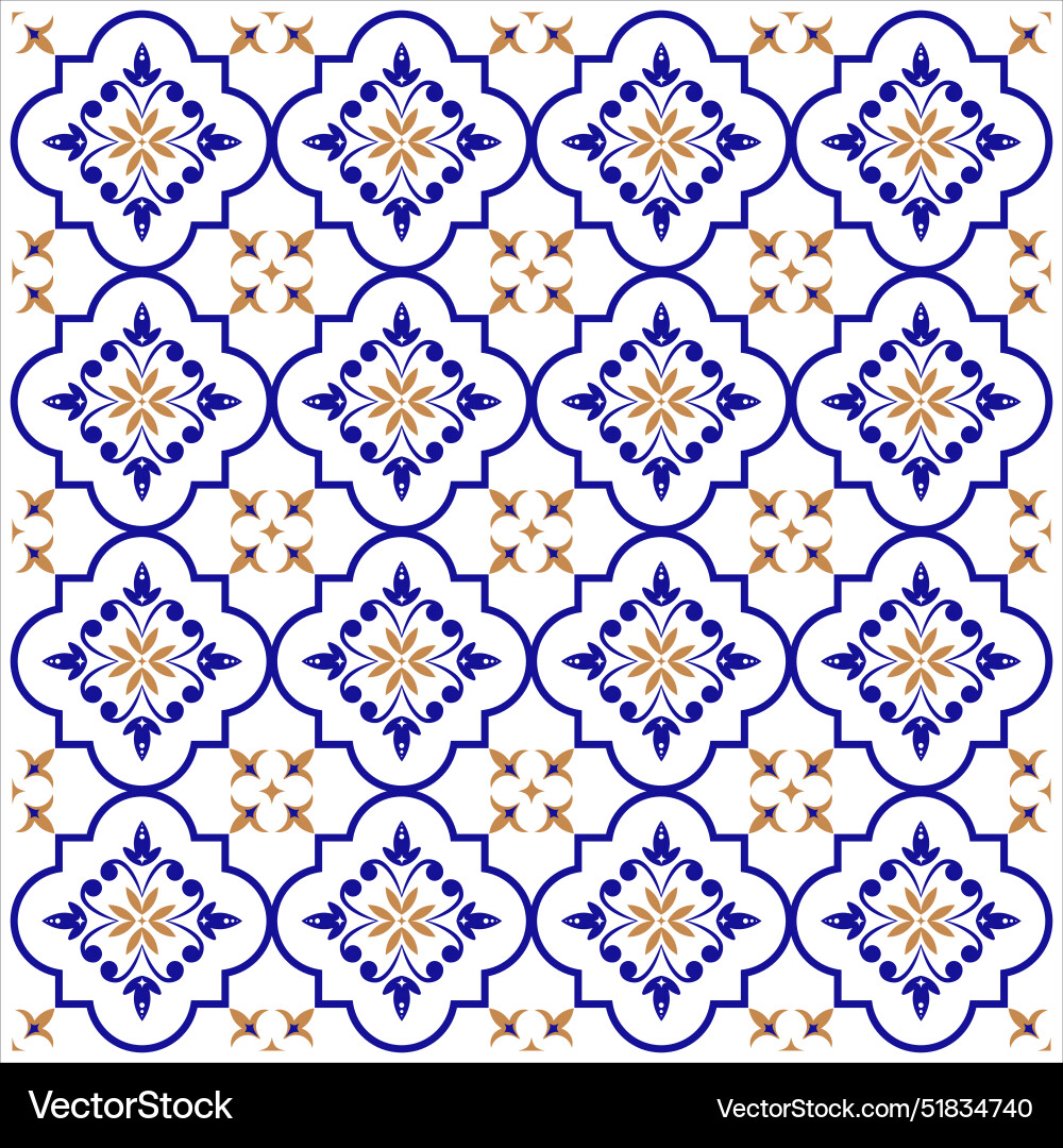 Porcelain flower pattern floral tile Royalty Free Vector