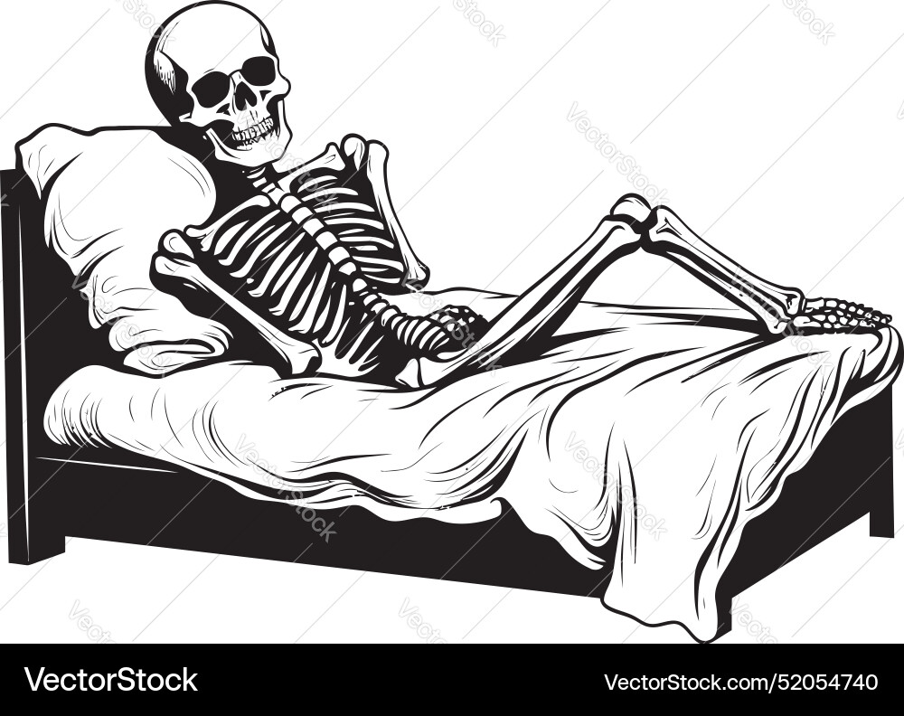 Skeletal slumber skeleton resting on bed emblem Vector Image