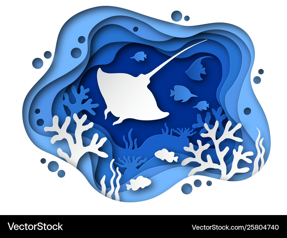 Underwater paper cut ocean bottom with sea Vector Image