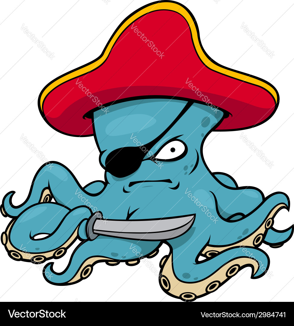 Blue octopus pirate Royalty Free Vector Image - VectorStock