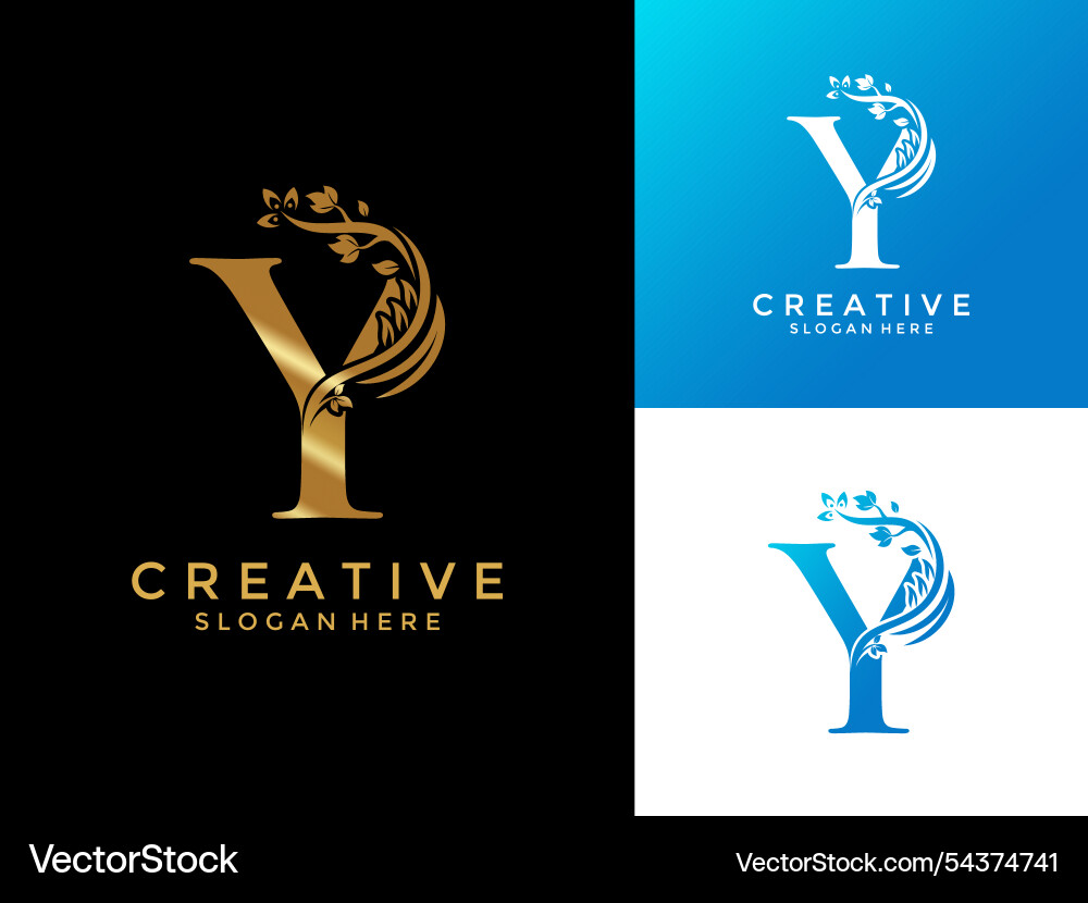 Letter y with luxury gold flower logo design Vector Image