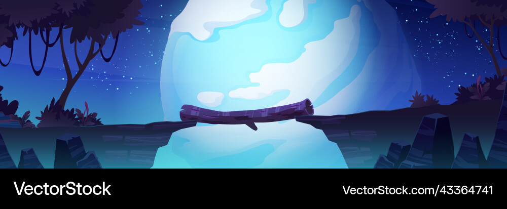 Log Bridge Jungle And Alien Planet In Sky Vector Image