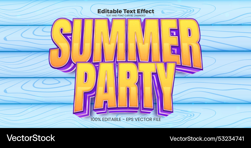 Summer party editable text effect in modern trend Vector Image