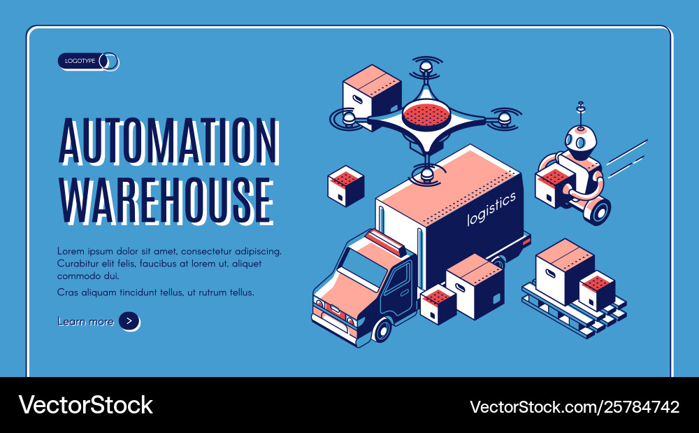 Automated warehouse logistics isometric banner Vector Image