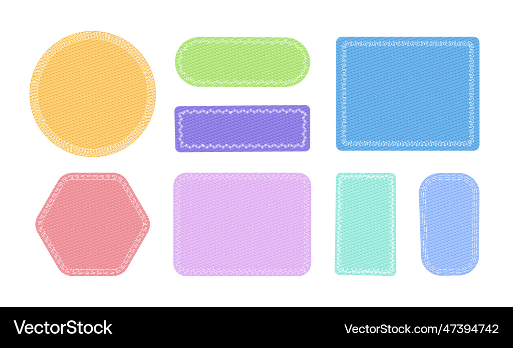 Cloth patches with stitches different color Vector Image