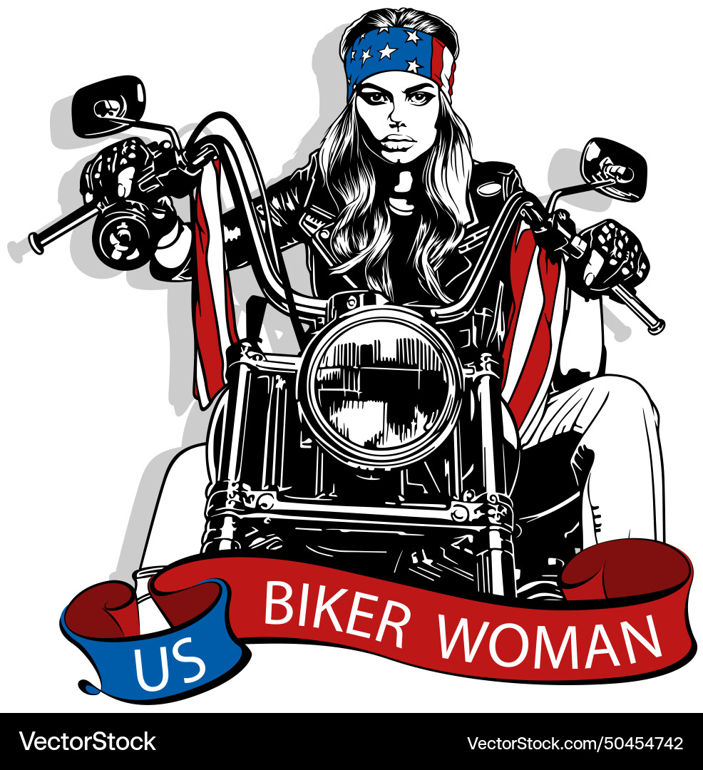 Female biker sitting on a powerful motorcycle Vector Image