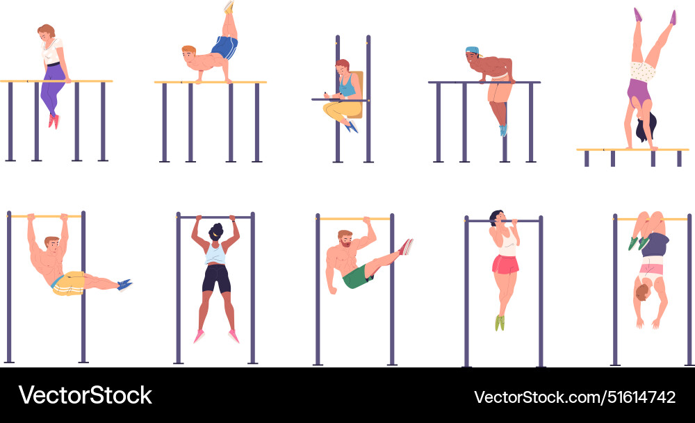 Horizontal bar chin up people chin-up pull-ups Vector Image