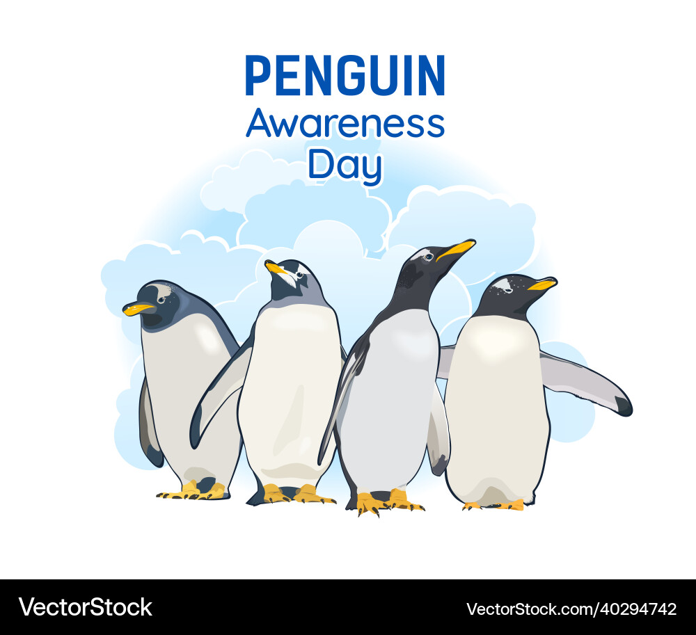 Penguins on a background of blue clouds Royalty Free Vector