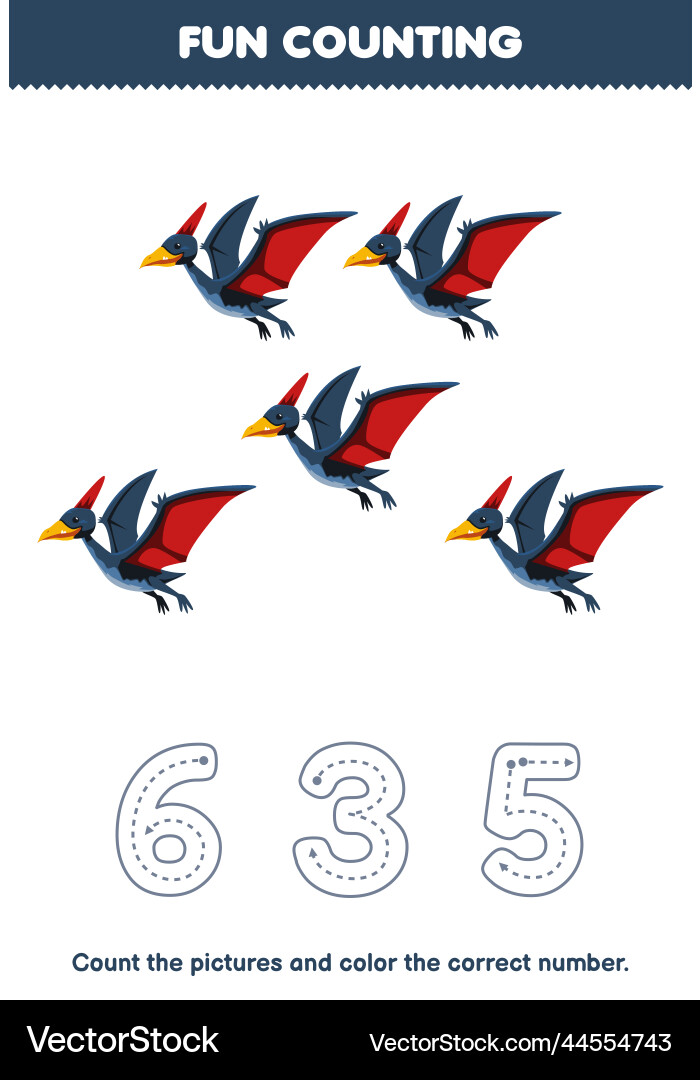 Count Dinosaur Pictures - Preschool Worksheet Vector Image