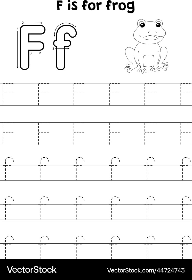 Frog animal tracing letter abc coloring page f Vector Image