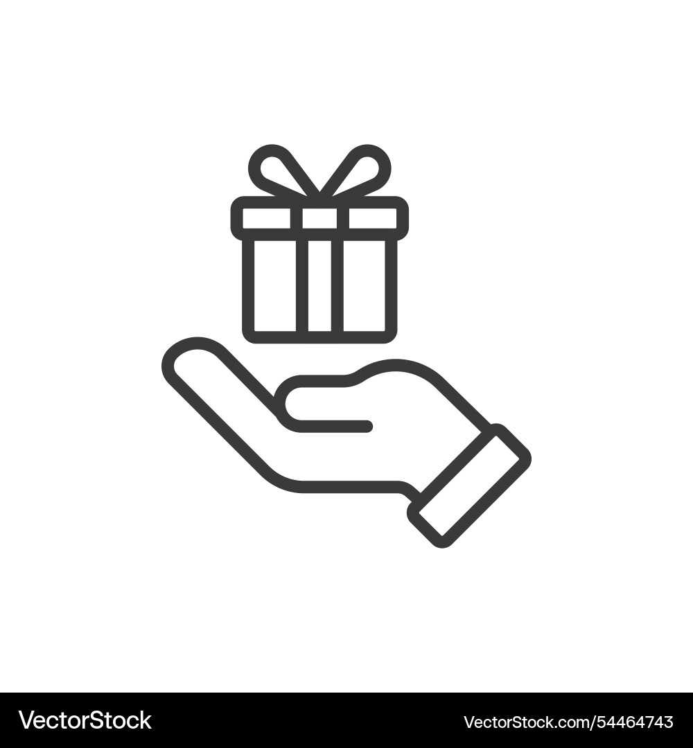 Gift on a hand icon in line design Royalty Free Vector Image