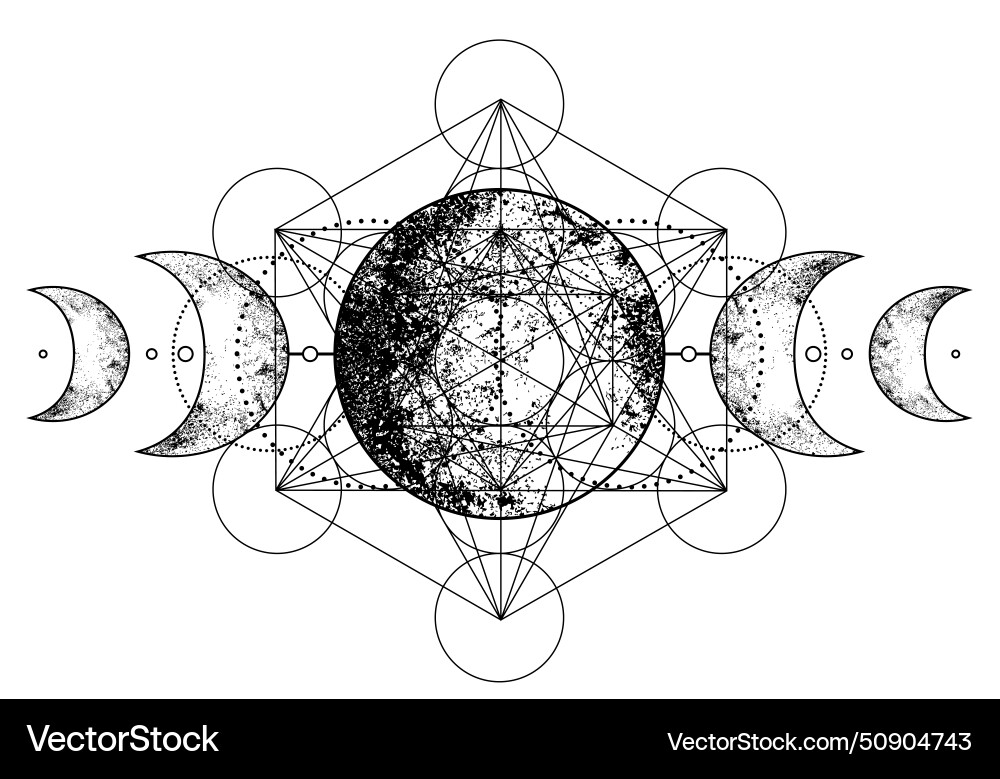 Metatron cube moon pagan wicca goddess Royalty Free Vector