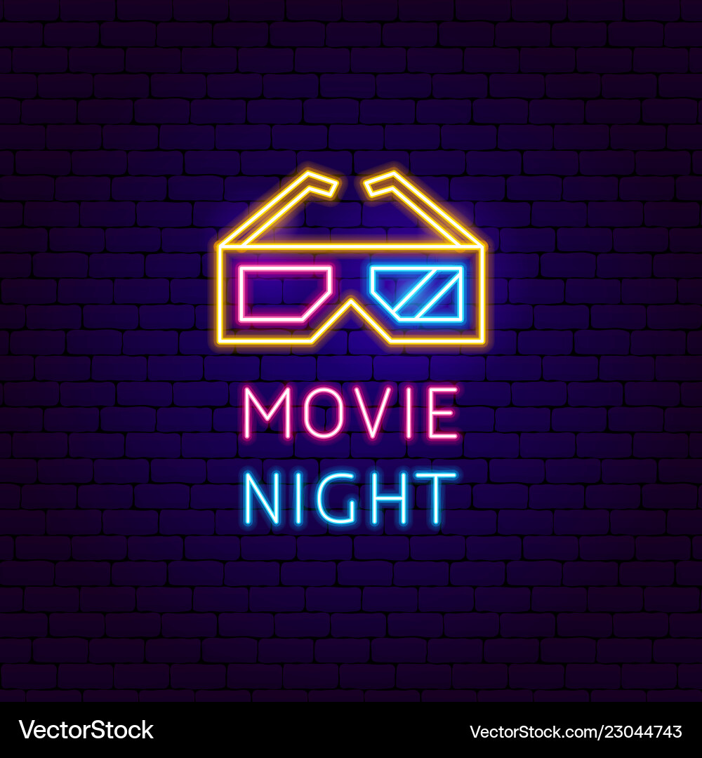 Movie night neon label Royalty Free Vector Image