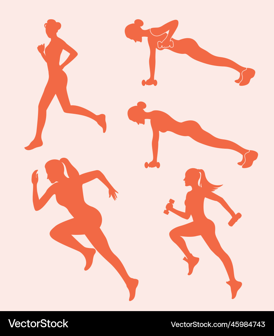 Red girl running and gym silhouette Royalty Free Vector