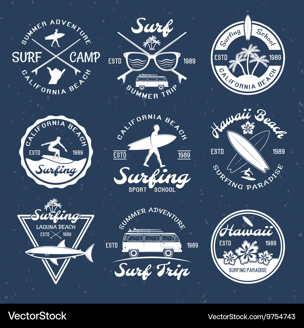 Surfing emblems on dark Royalty Free Vector Image