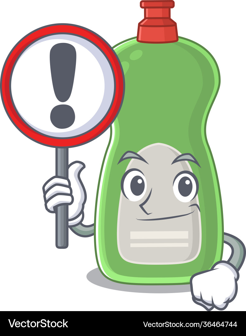 A dishwashing liquid with exclamation sign board Vector Image
