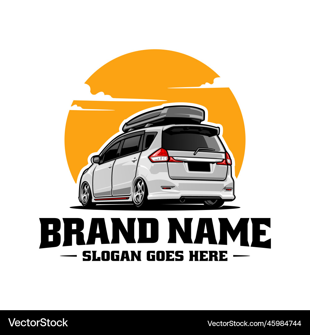 Car with roof box container logo Royalty Free Vector Image