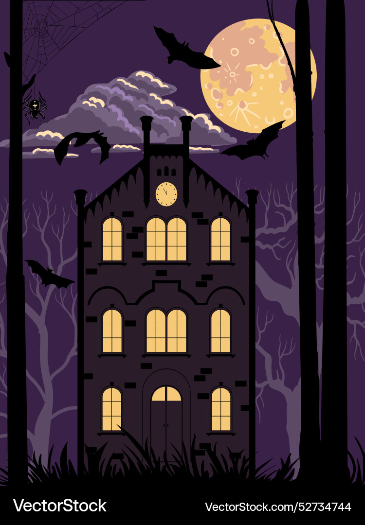 Drawing halloween night house Royalty Free Vector Image