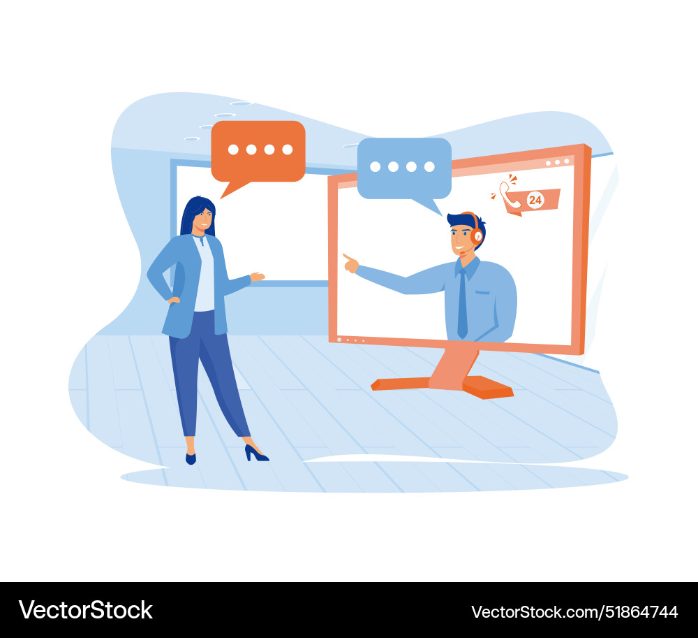 Girl in headphones communicates with client Vector Image